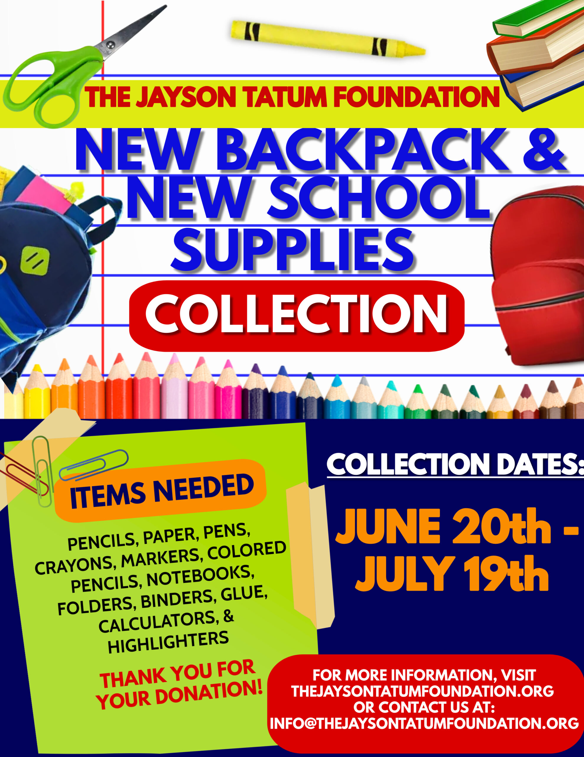 New Backpack & New School Supplies Collection - Jayson Tatum Foundation